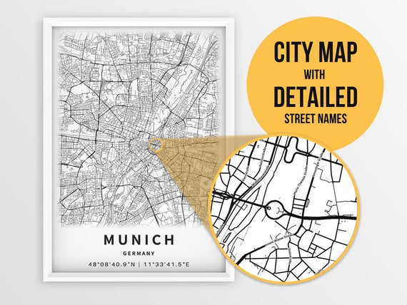 Printable Map of Munich Bavaria Germany With Street Names | Etsy