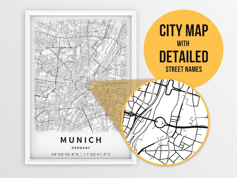 Printable Map of Munich Bavaria Germany With Street Names - Etsy