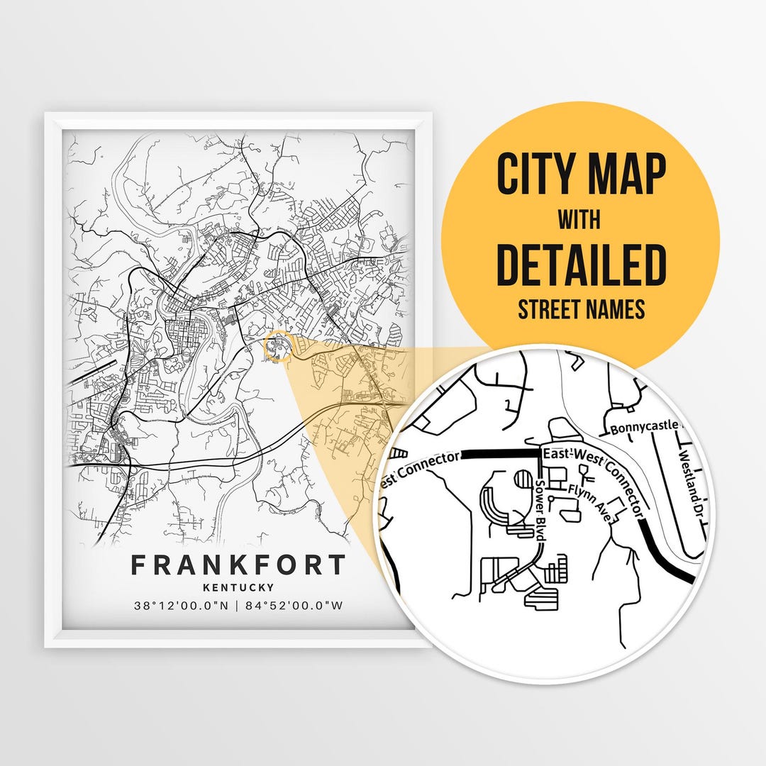 Printable Map of Frankfort, Kentucky, USA With Street Names - Instant ...