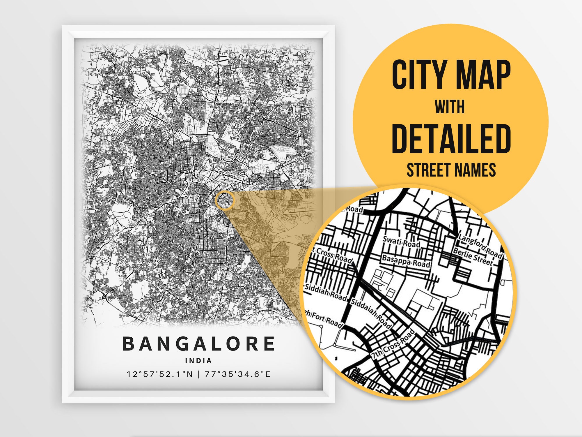 Printable Map of Bangalore Karnataka India With Street Names | Etsy