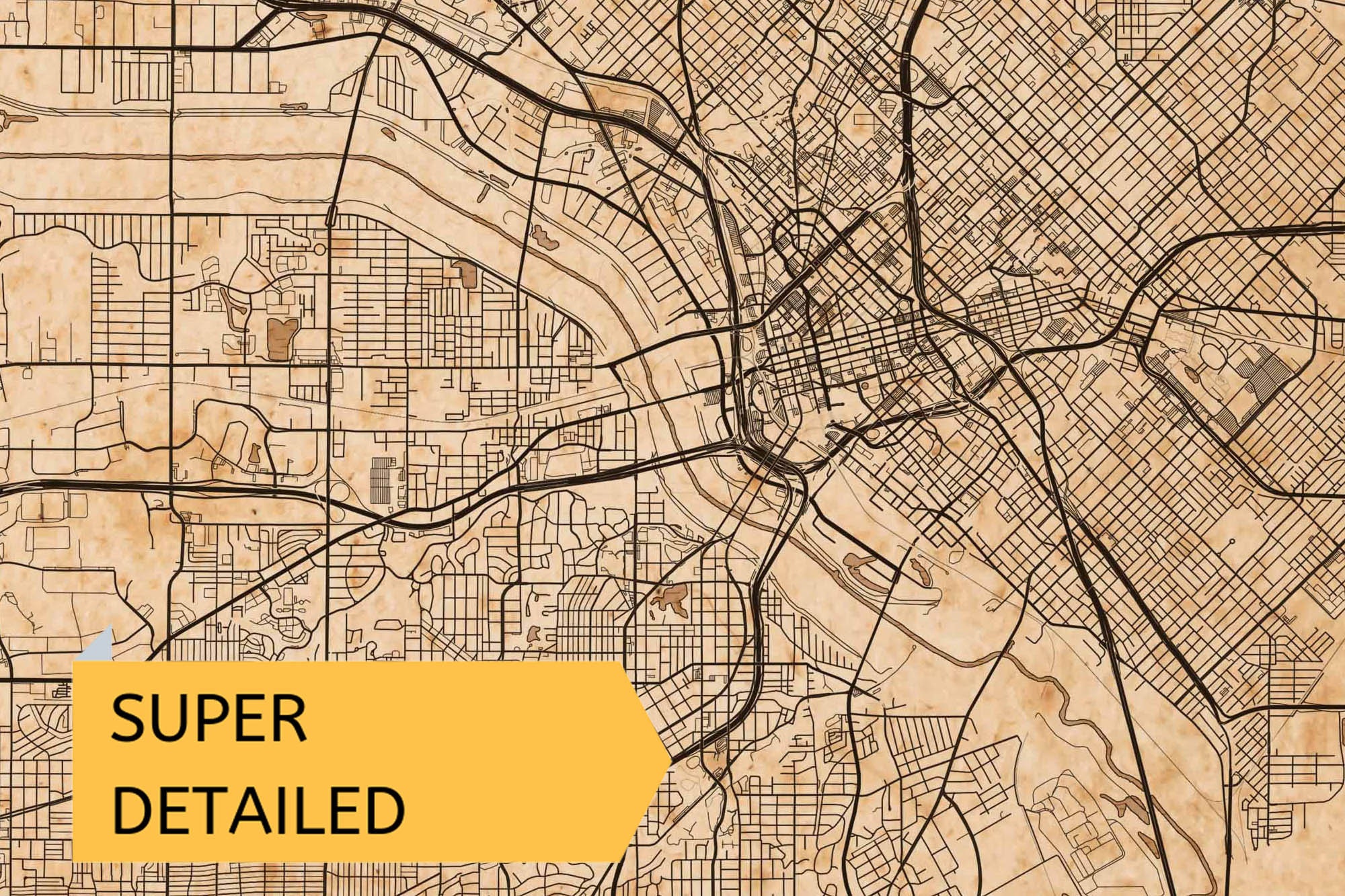 Printable Vintage Style Map of Dallas Texas United States - Etsy