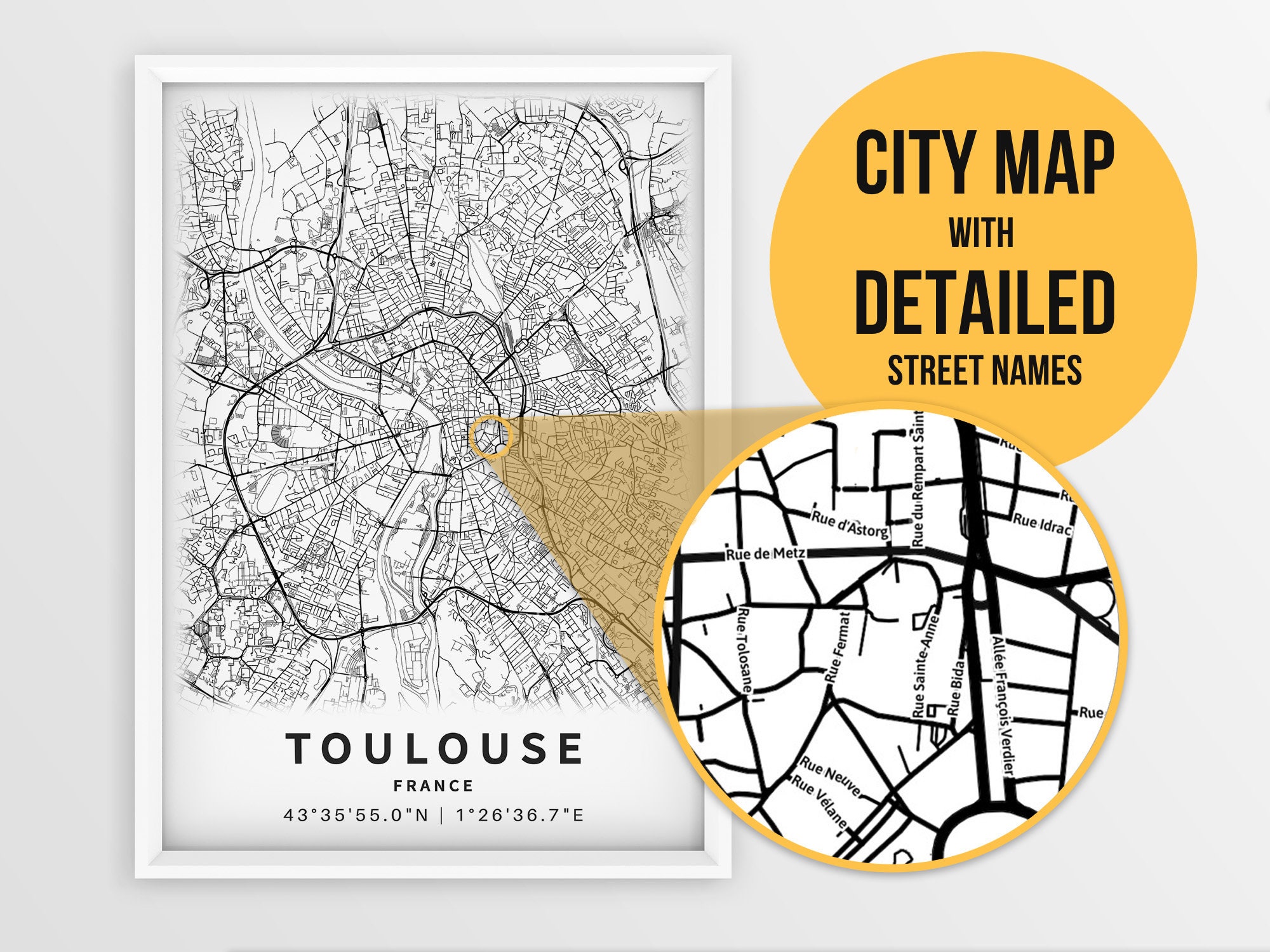 Printable Map of Toulouse France with Street Names Instant | Etsy