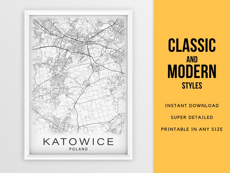 Printable Map of Katowice Poland Instant Download City - Etsy