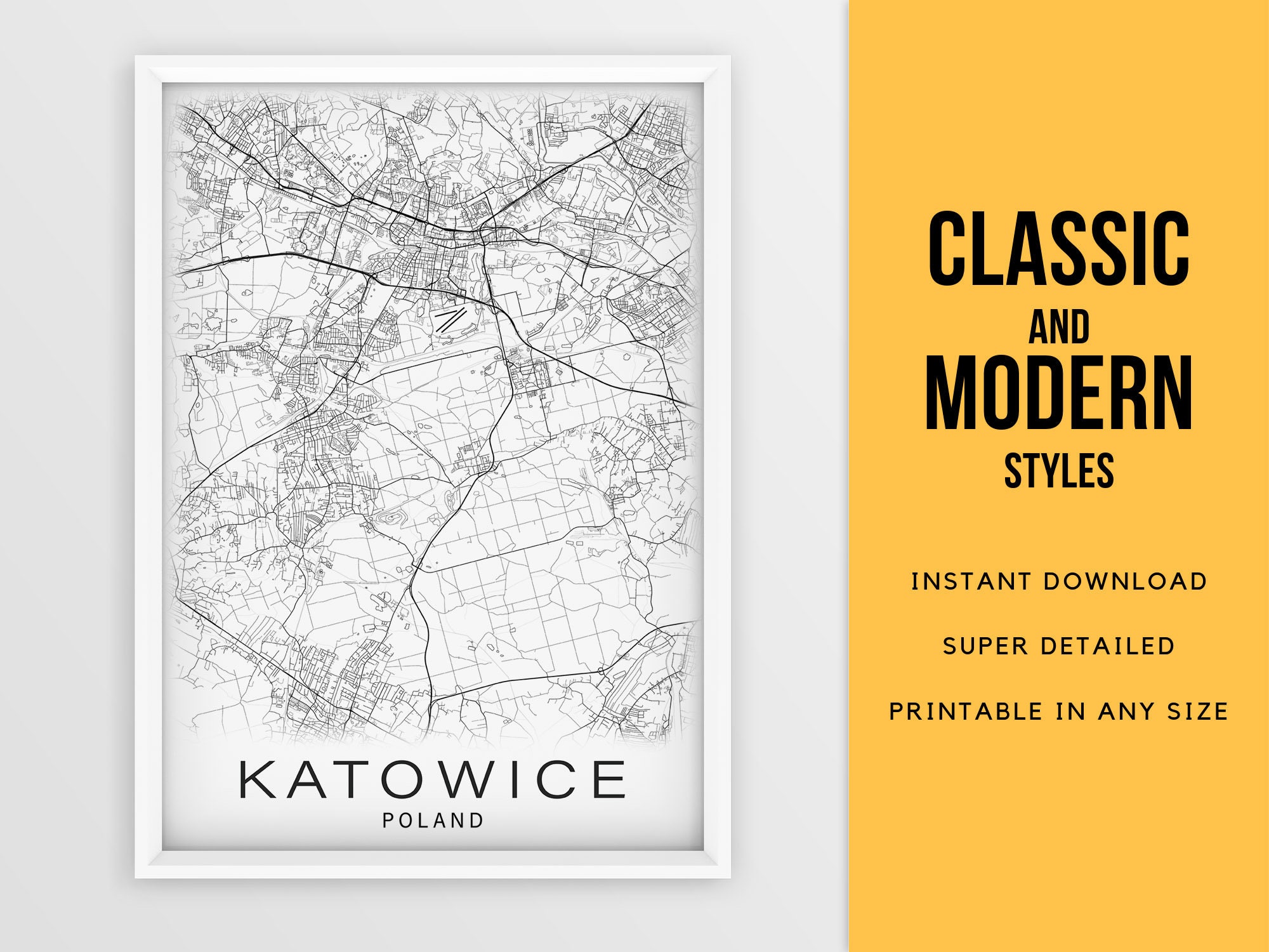 Printable Map of Katowice Poland Instant Download City | Etsy