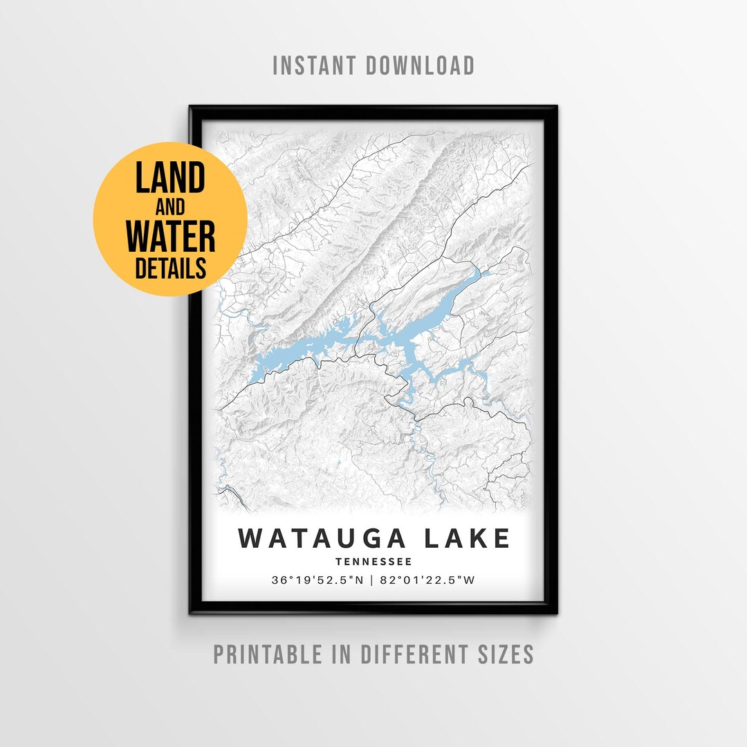 Watauga Lake Map Poster, Printable Tennessee Lake House Decor (instant ...