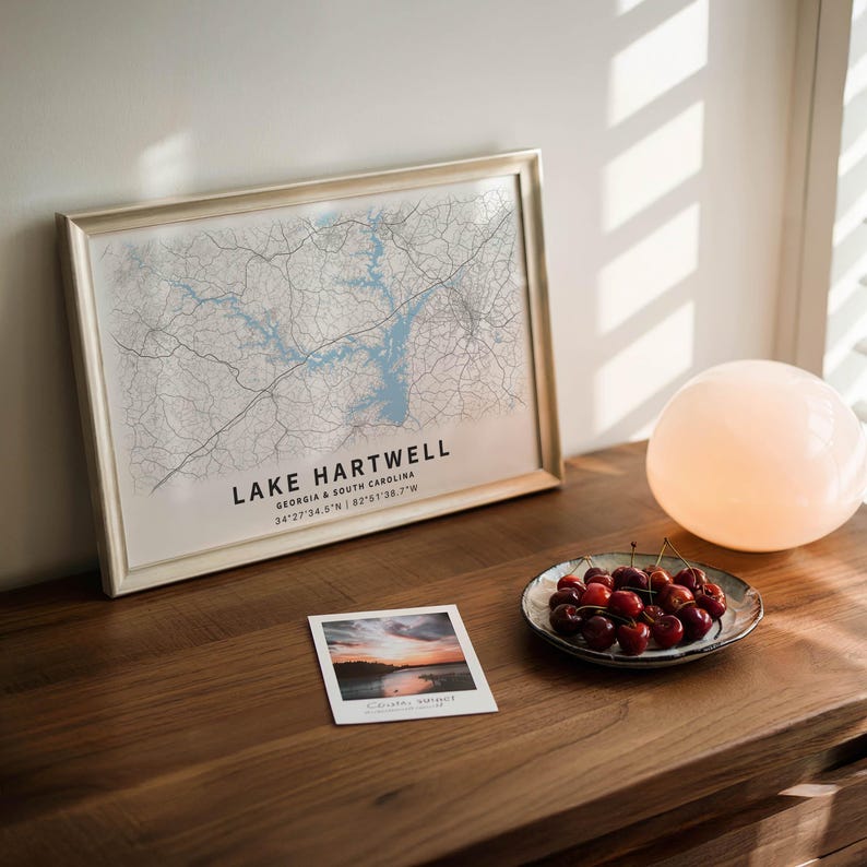 Lake Hartwell Map Poster, Printable Georgia & South Carolina Lakehouse ...