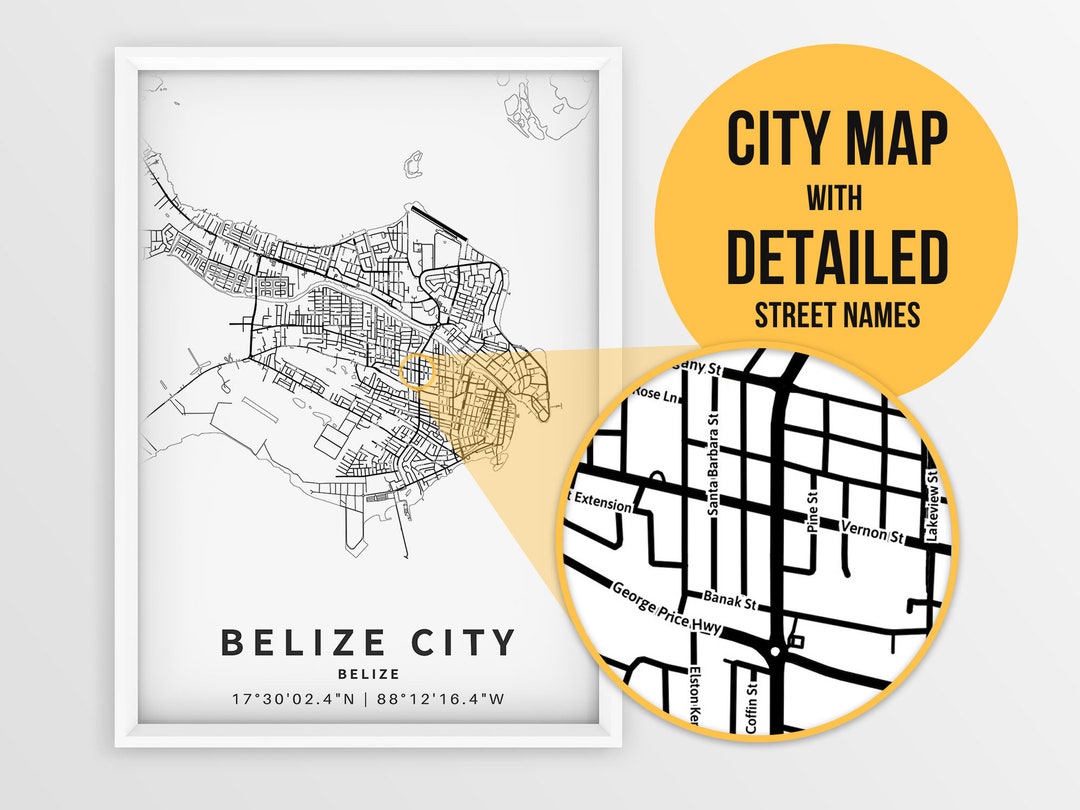 Printable Map of Belize City Belize With Street Names - Etsy