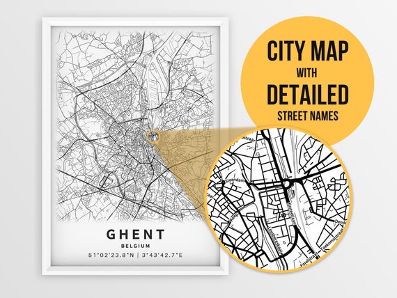 Printable Map of Ghent Belgium With Street Names Gaunt Poster - Etsy