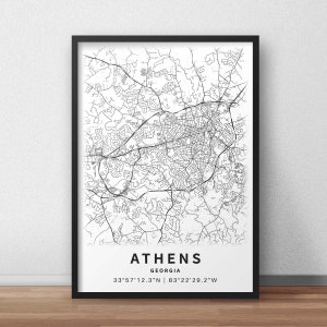Athens Georgia Map With Street Names, Printable Athens City Poster ...