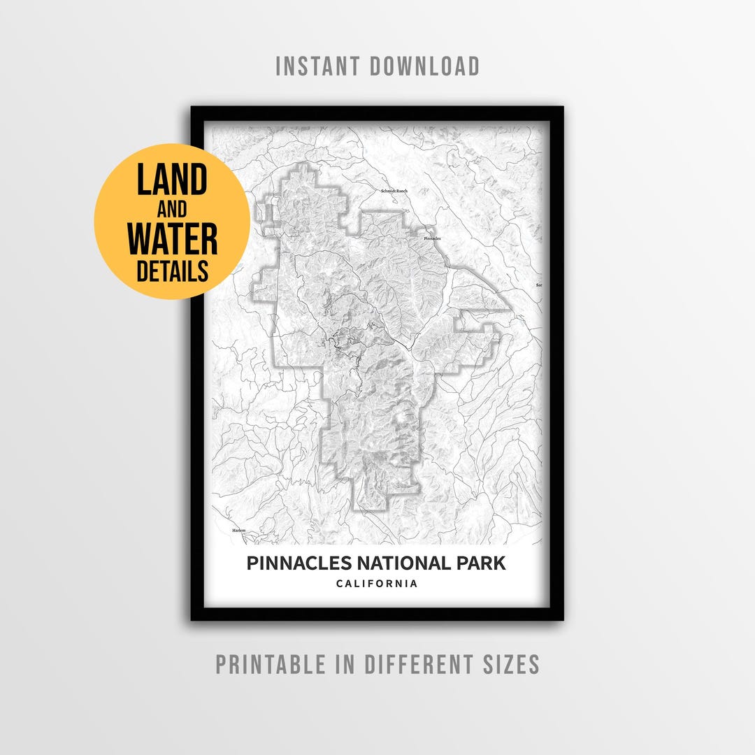 Pinnacles National Park Map, California Map Poster Topographic Art ...