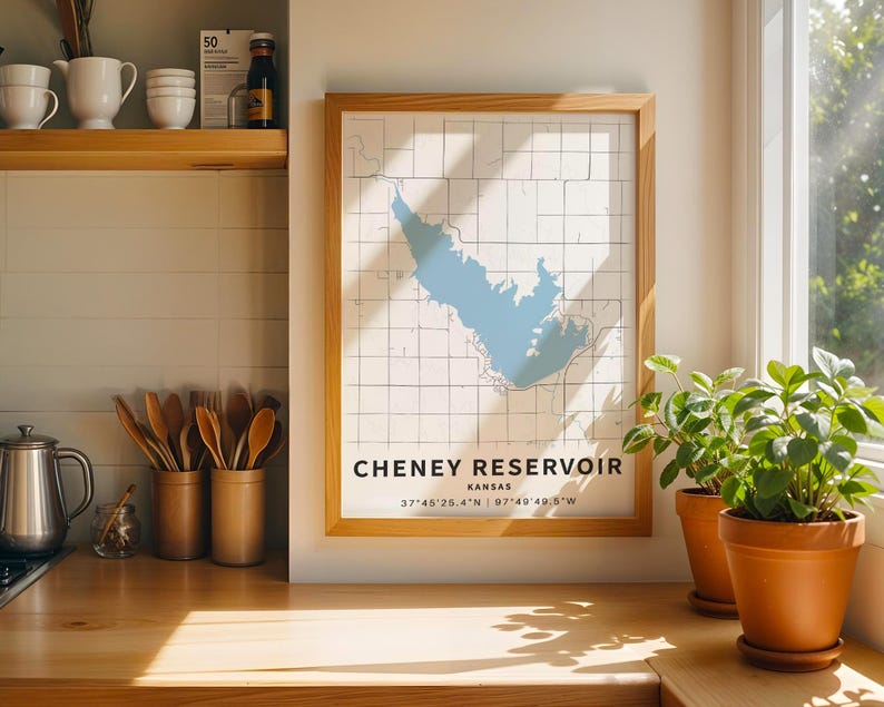 Cheney Reservoir Map Poster, Kansas Printable Lake House Decor (instant ...