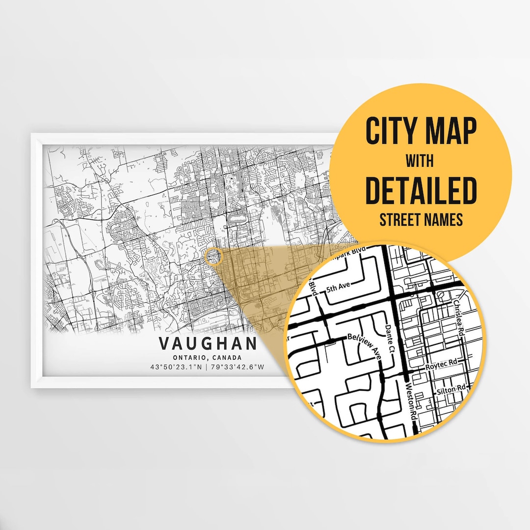 Printable Map of Vaughan, Ontario, Canada With Street Names - Instant ...