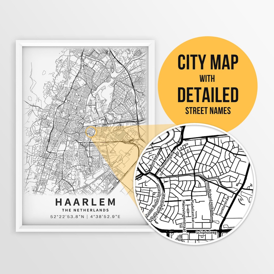 Printable Map of Haarlem, Netherlands With Street Names - Instant ...