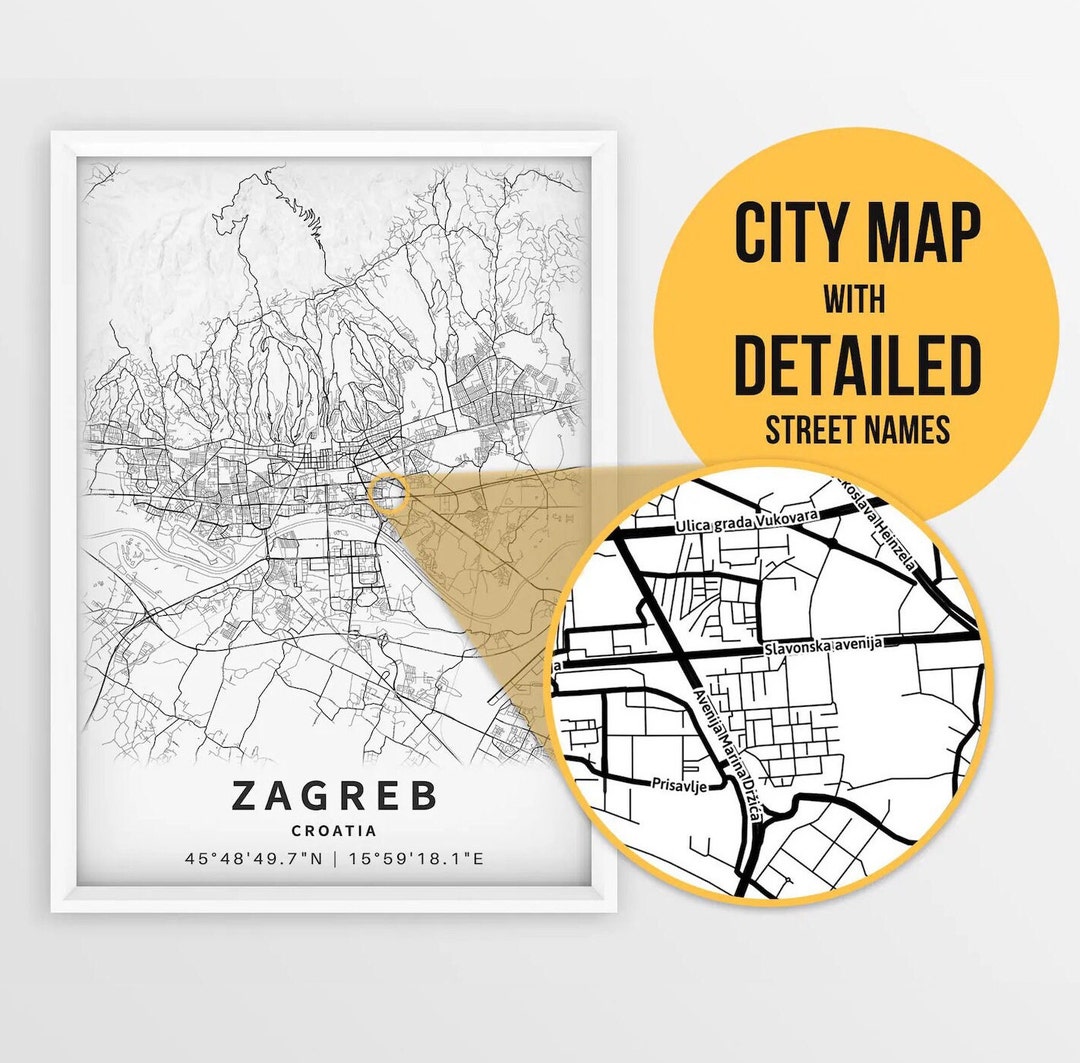 Printable Map of Zagreb, Croatia With Street Names - Instant Download ...