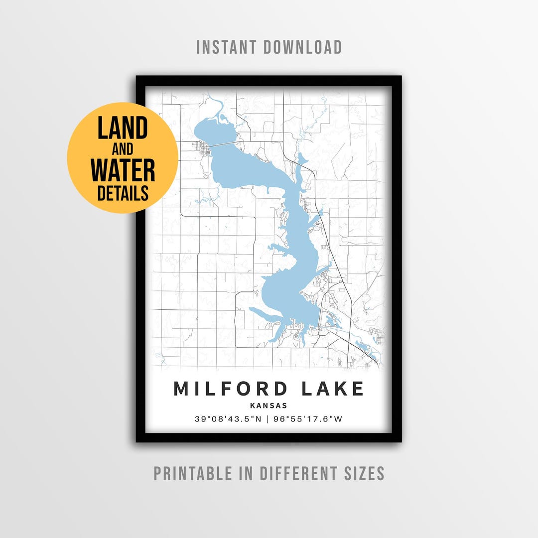 Milford Lake Map Poster, Kansas Printable Lake House Decor (instant ...