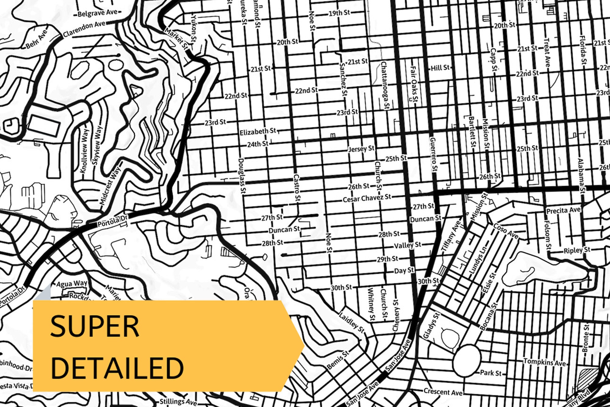 Printable Map of San Francisco, California, USA With Street Names ...