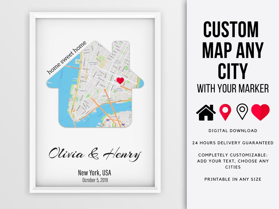 Personalized Home Map, First Home Gift for Couple, Home Sweet Home, Our ...