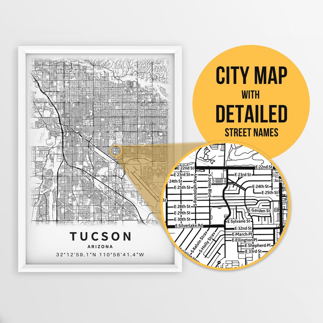 Printable Map of Tucson, Arizona, USA With Street Names Instant ...