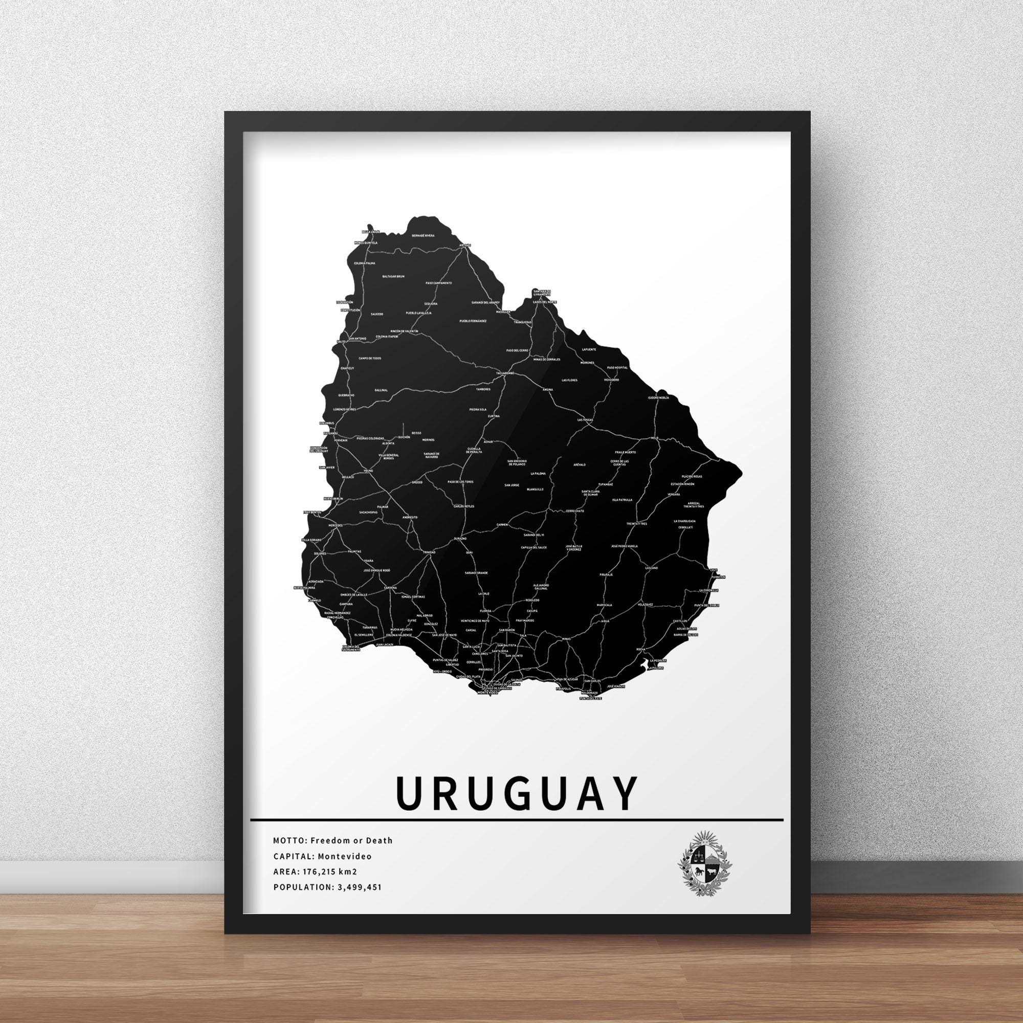 Printable Map of Uruguay With City Names and Roads - Instant Download ...