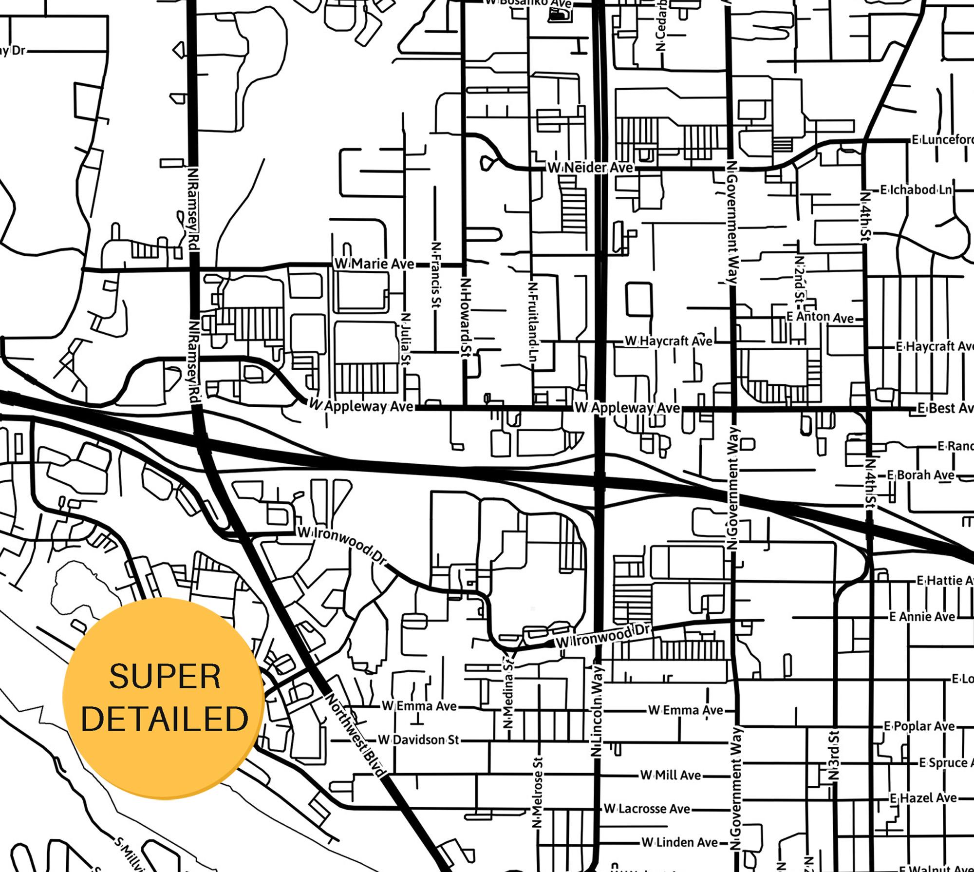 Printable Map of Coeur D'alene, Idaho, USA With Street Names - Instant ...