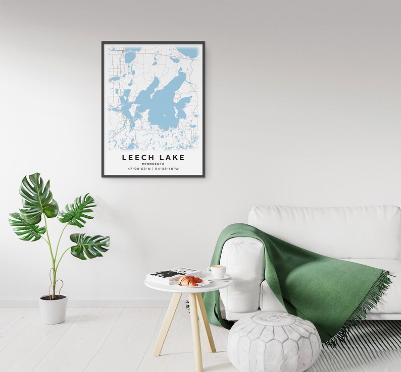 Leech Lake Map Poster, Printable Minnesota Lake House Decor (instant ...