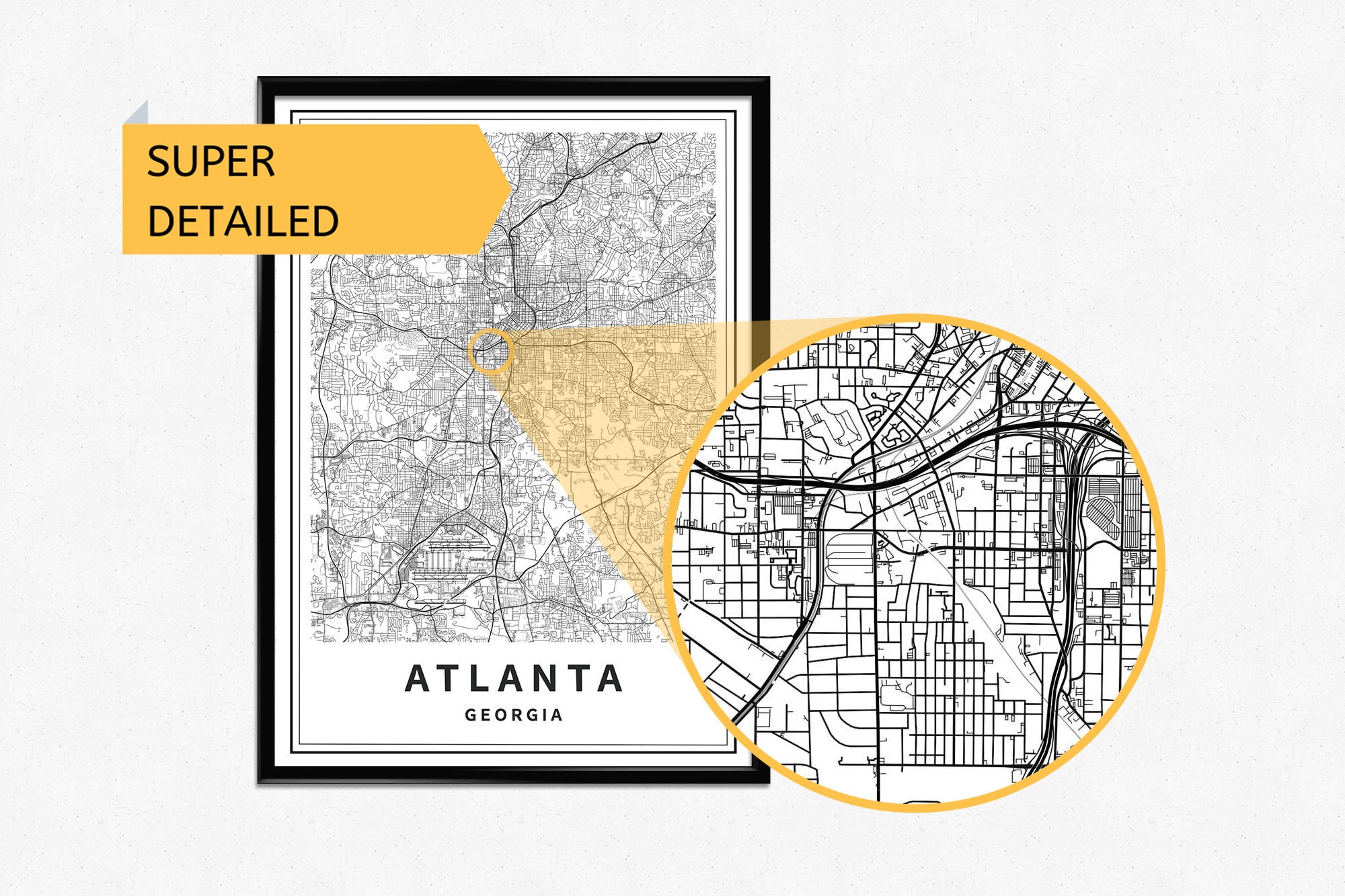Mapa imprimible de Atlanta GA mapa print Georgia USA mapa de - Etsy México