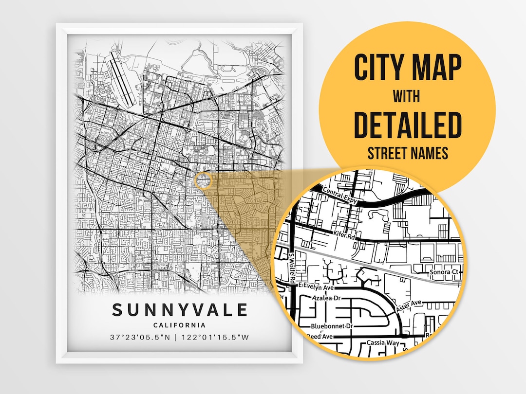 Printable Map of Sunnyvale California United States With - Etsy