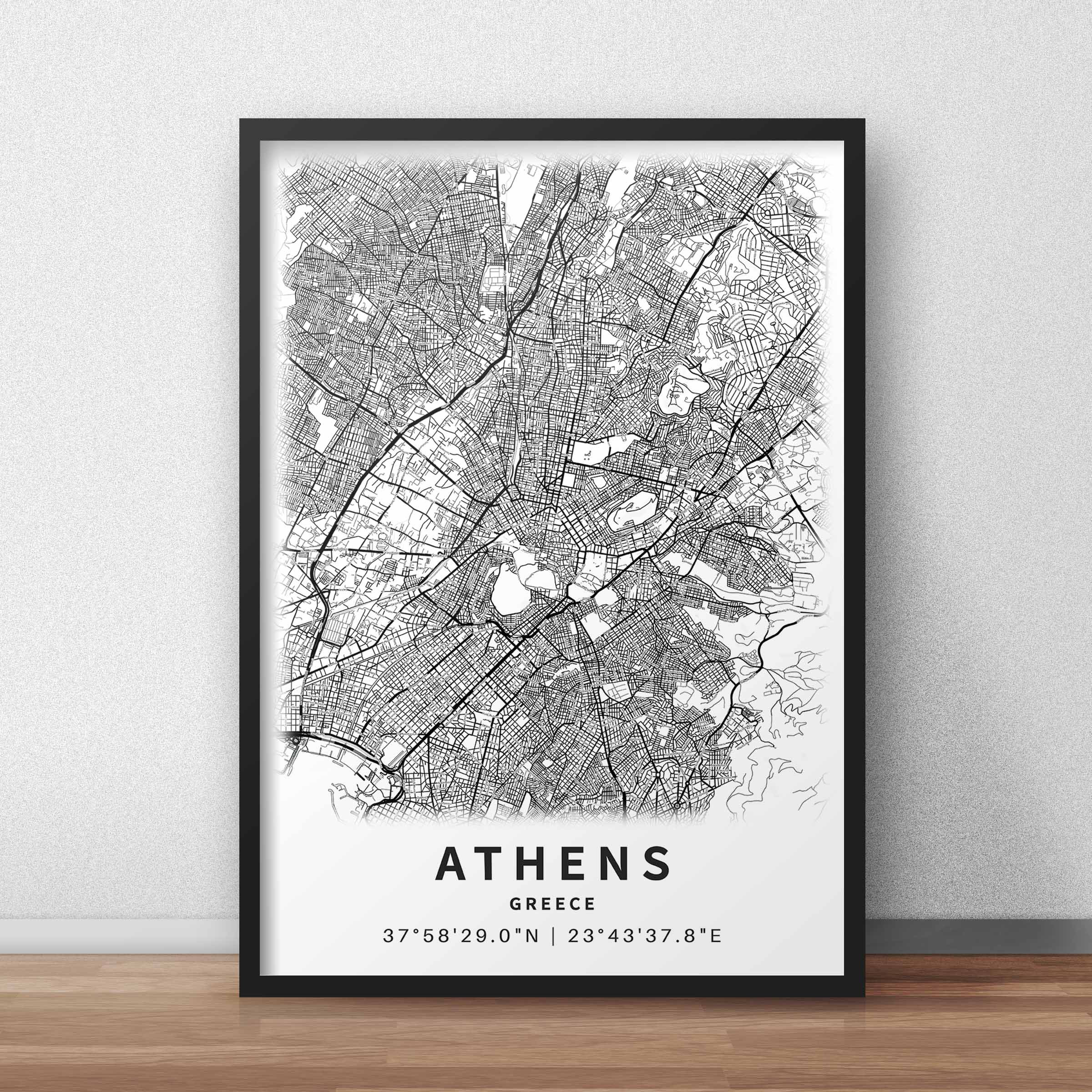 Athens Greece Map With Street Names, Printable Athens City Poster ...