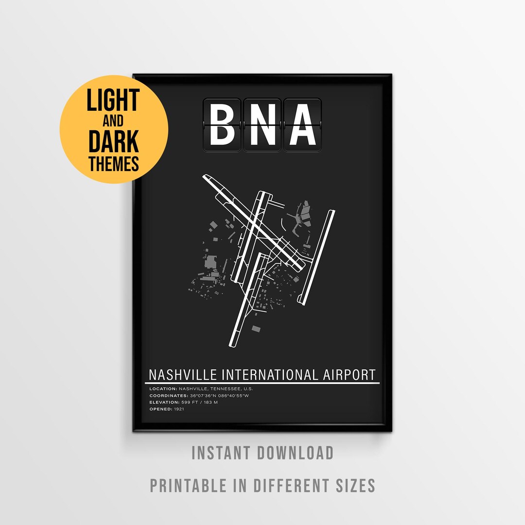 Nashville International Airport Poster, BNA Berry Field Runway Diagram ...
