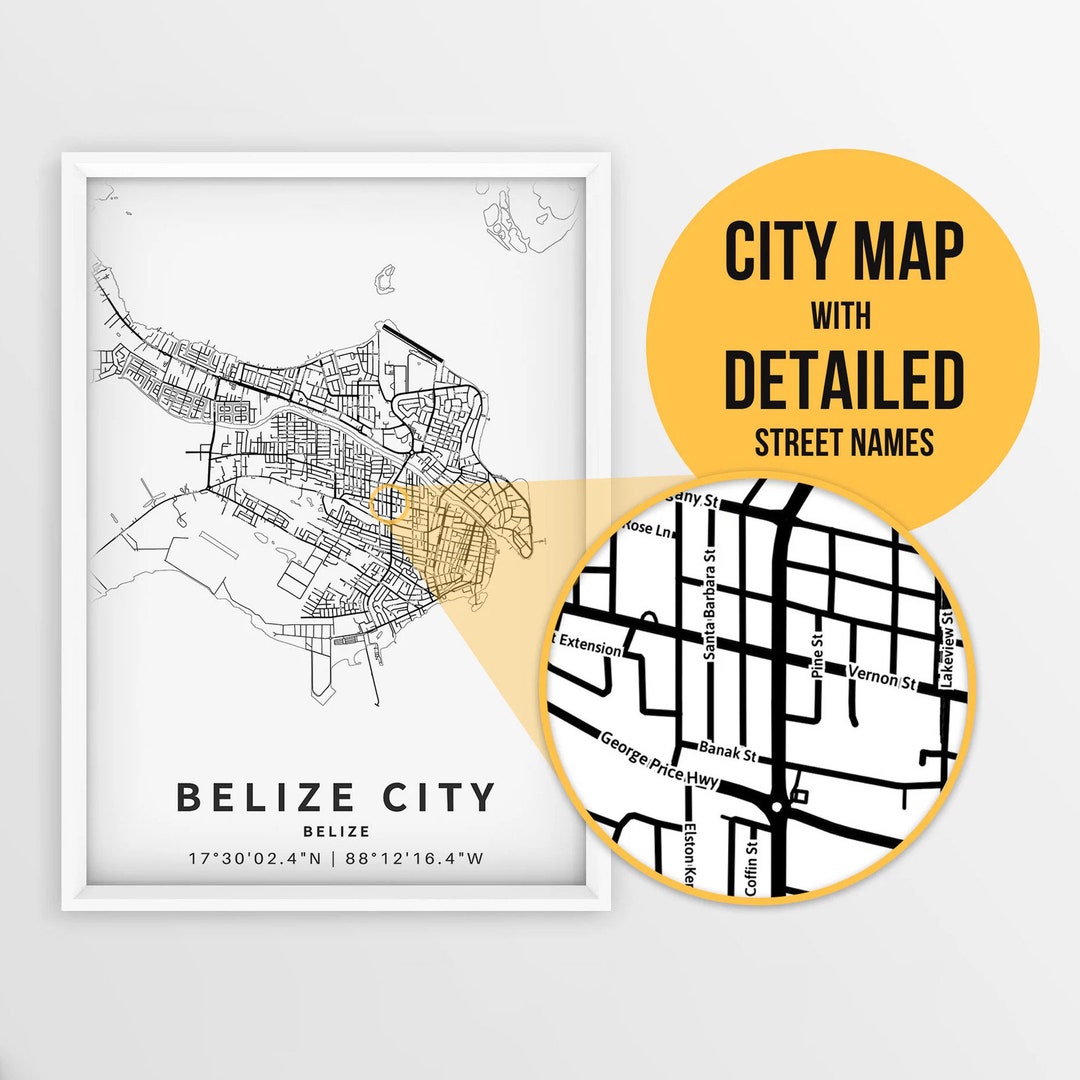 Printable Map of Belize City, Belize With Street Names Instant Download ...