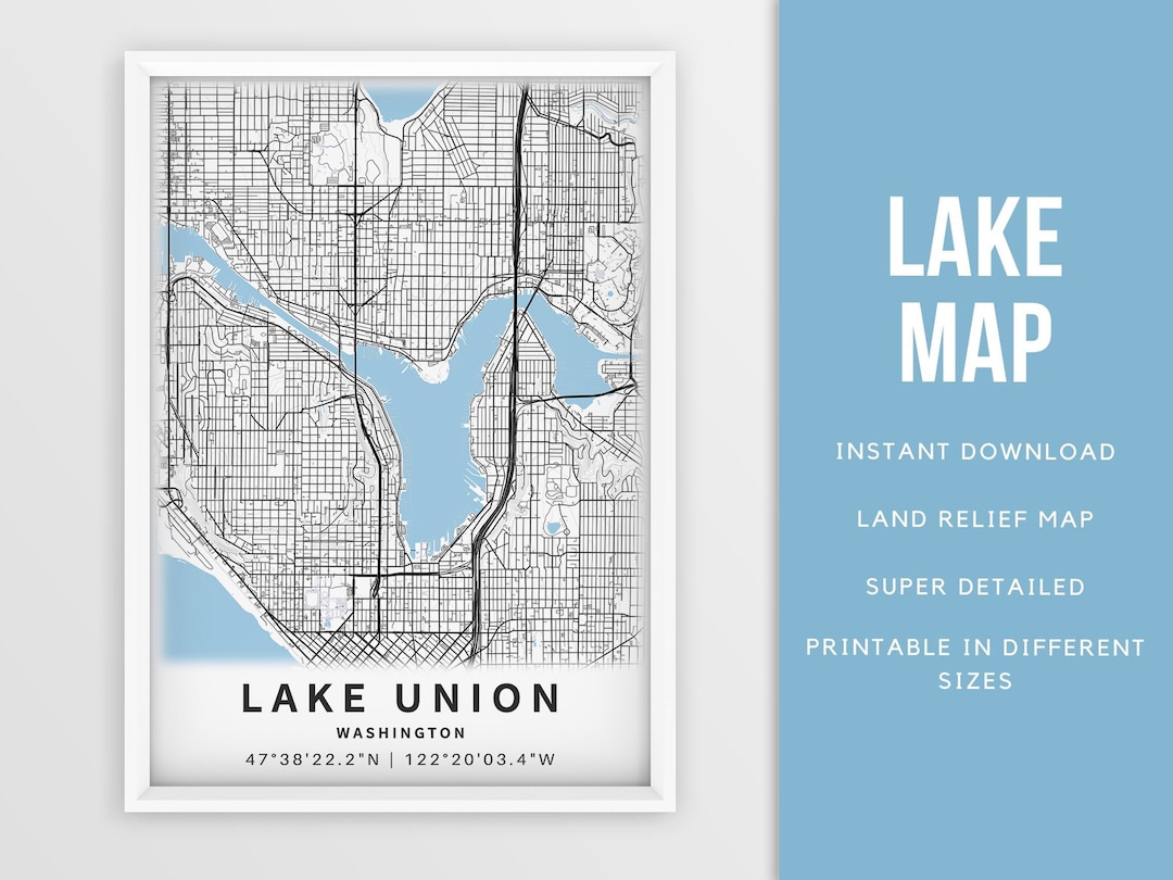 Printable Map of Lake Union Seattle Washington United - Etsy