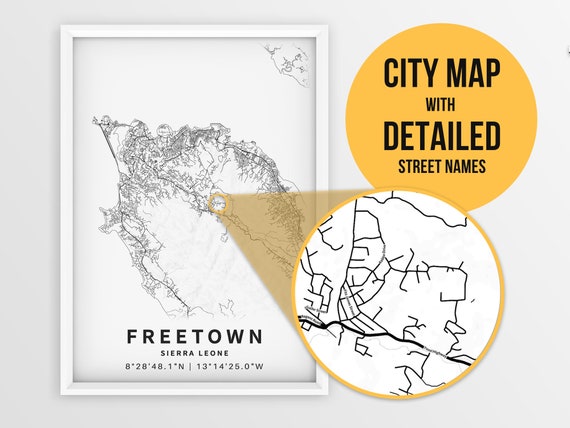 Printable Map of Freetown Sierra Leone With Street Names | Etsy