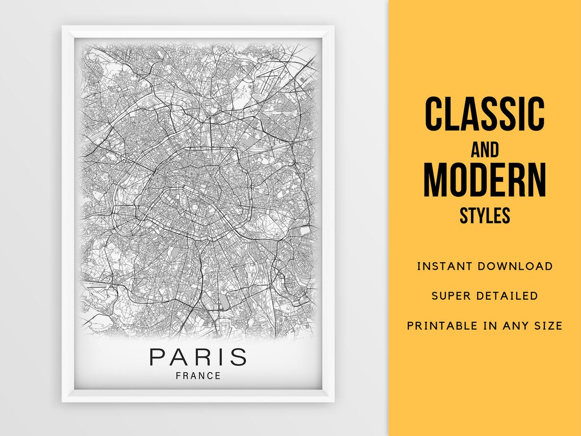 Printable Map of Paris France Instant Download City Map | Etsy