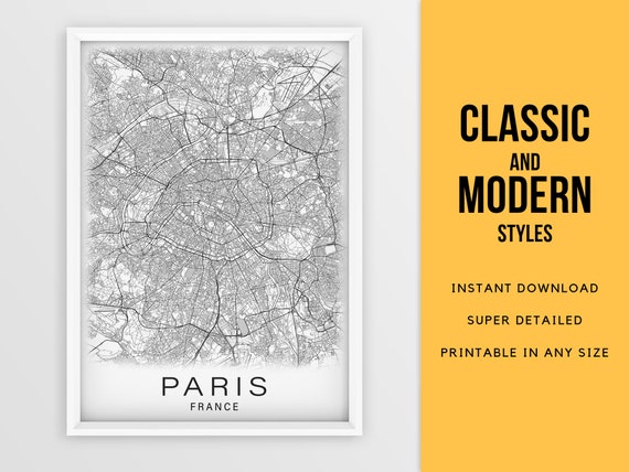 Printable Map of Paris France Instant Download City Map | Etsy