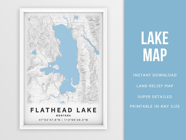 Printable Map of Flathead Lake Montana United States - Etsy