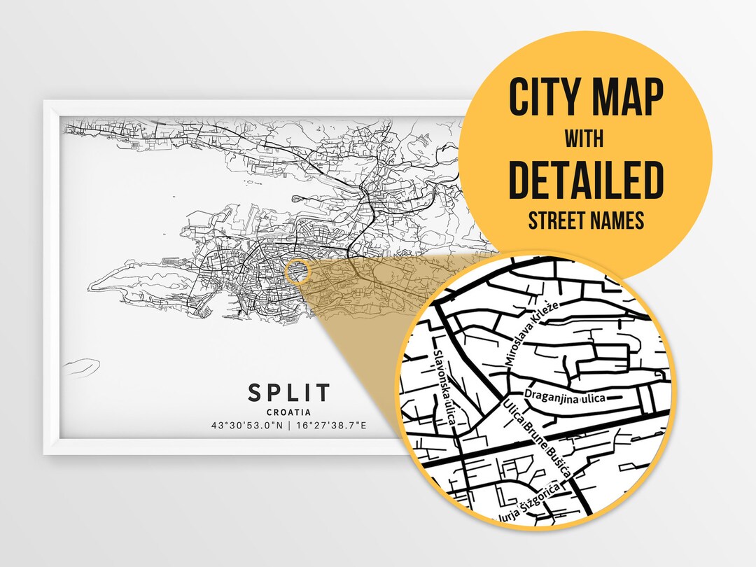 Printable Map of Split Croatia With Street Names Instant - Etsy