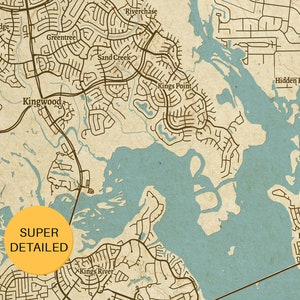 Printable Vintage Style Map of Lake Houston, Texas, USA With City Names ...