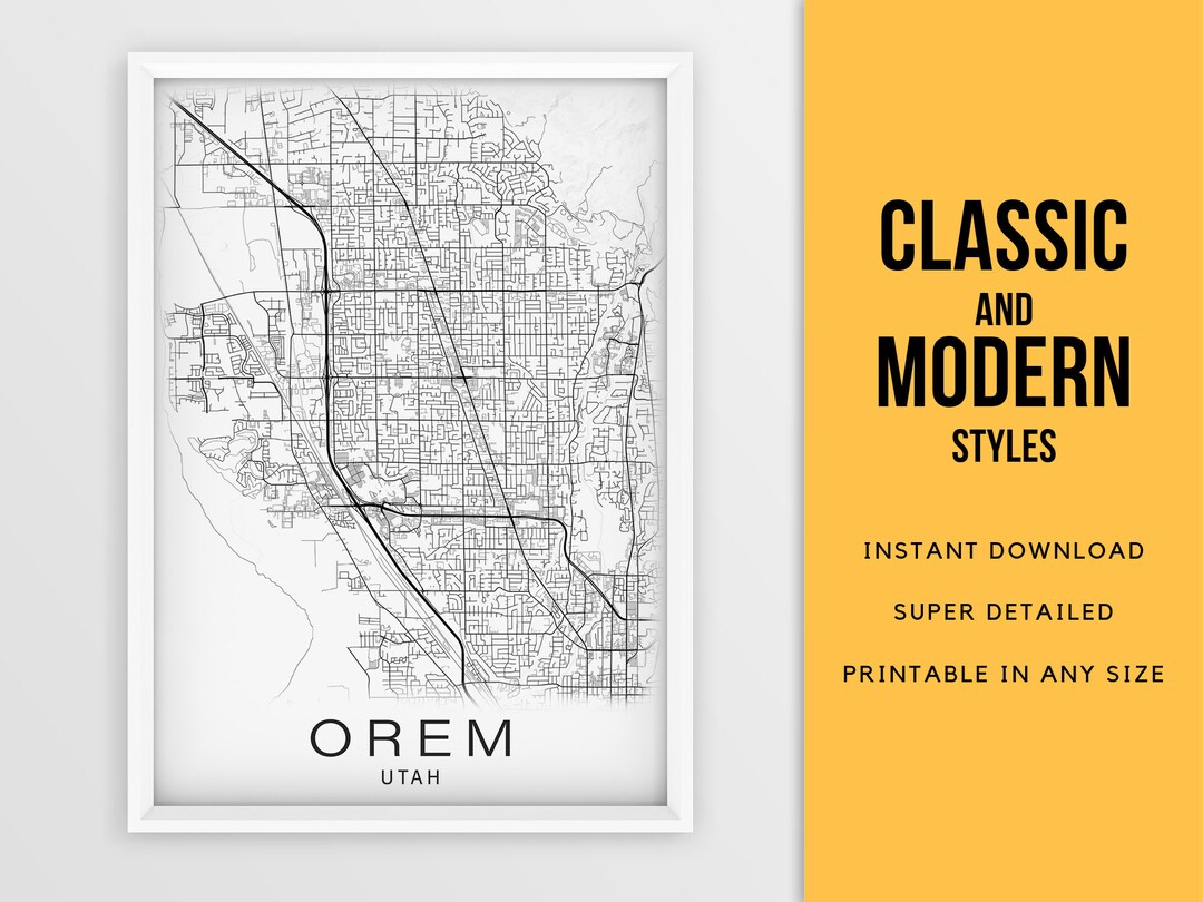 Mapa imprimible de Orem, Utah Estados Unidos descarga instantánea Mapa ...