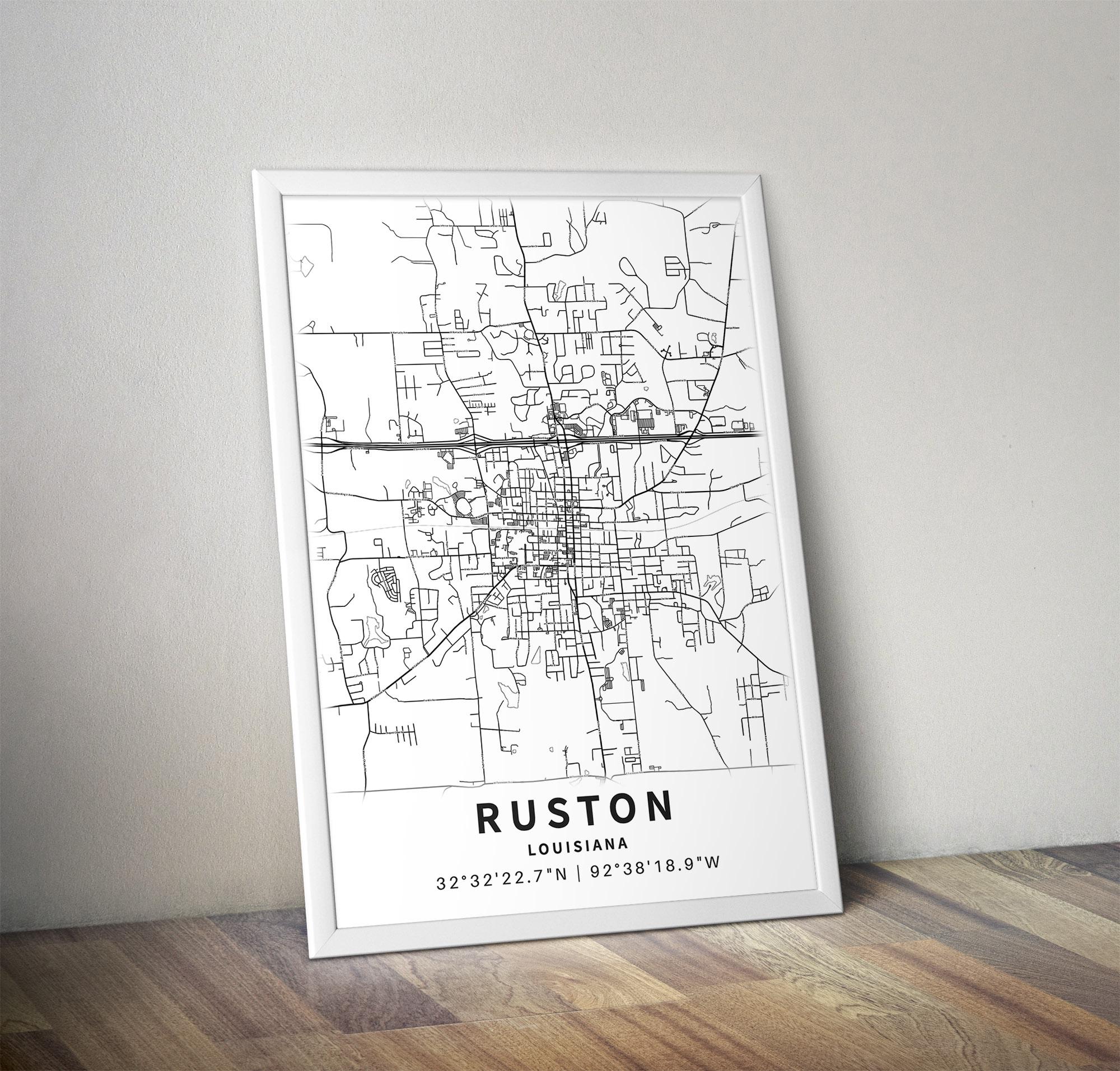 Printable Map of Ruston, Louisiana, USA With Street Names - Instant ...
