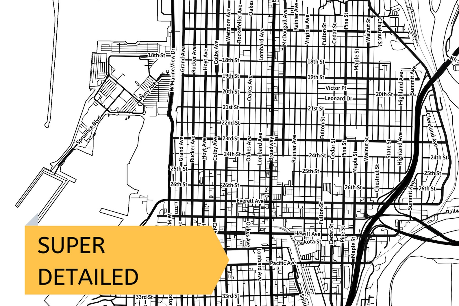 Printable Map of Everett WA Washington USA With Street Names - Etsy