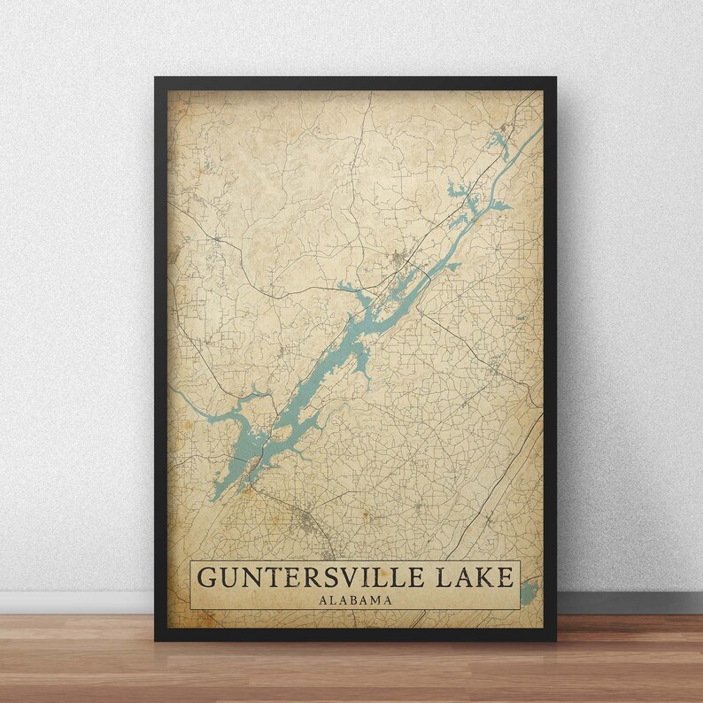 Vintage Style Map of Guntersville Lake Alabama USA Instant - Etsy