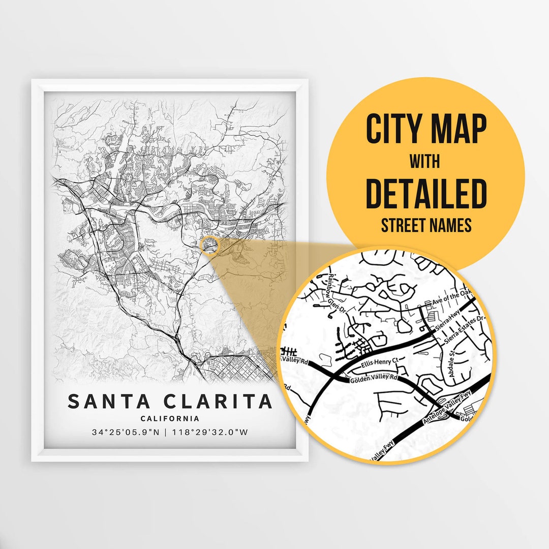 Printable Map of Santa Clarita, California, United States With Street ...