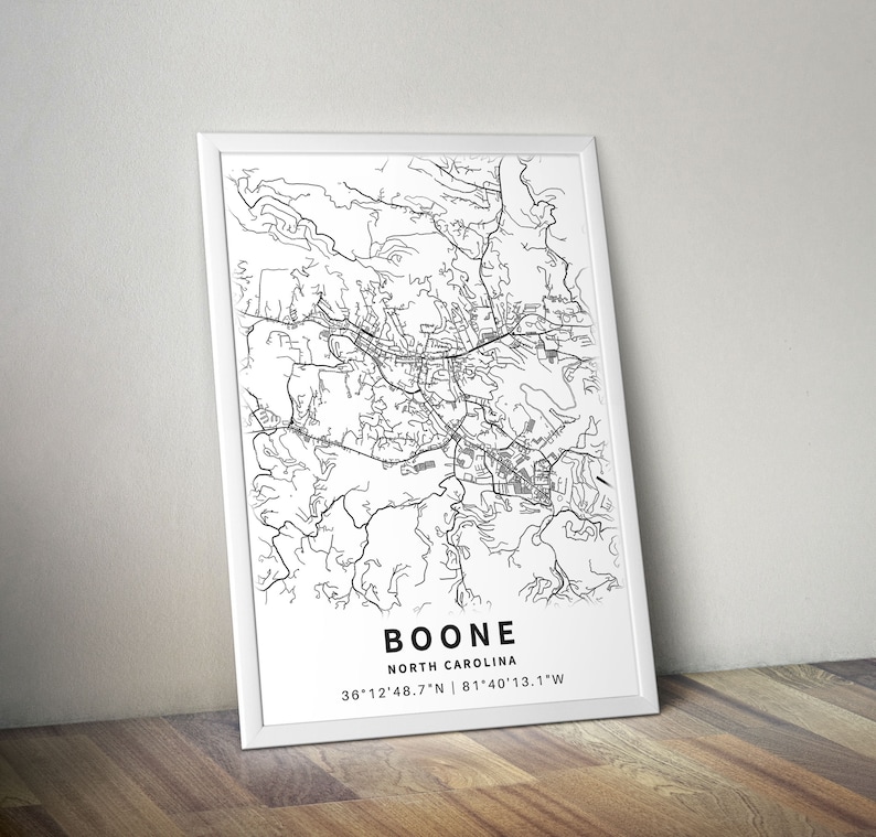 Boone North Carolina Map With Street Names, Printable Boone City Poster ...