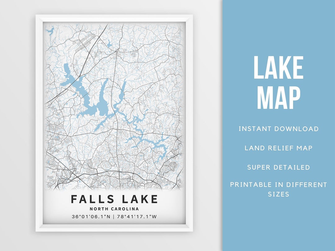 Printable Map of Falls Lake North Carolina United States - Etsy