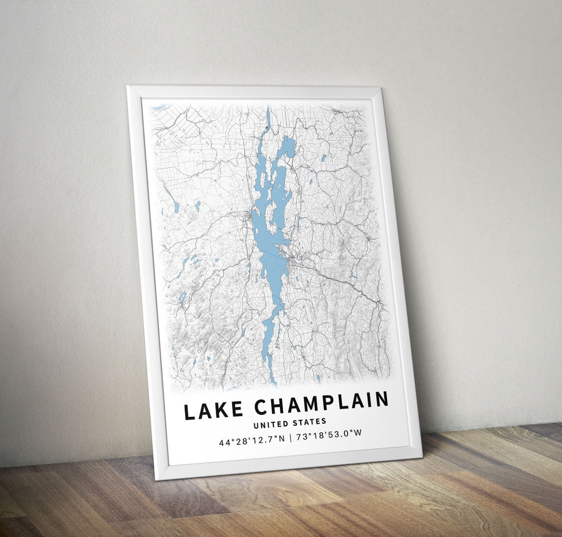 Printable Map of Lake Champlain Vermont United States | Etsy