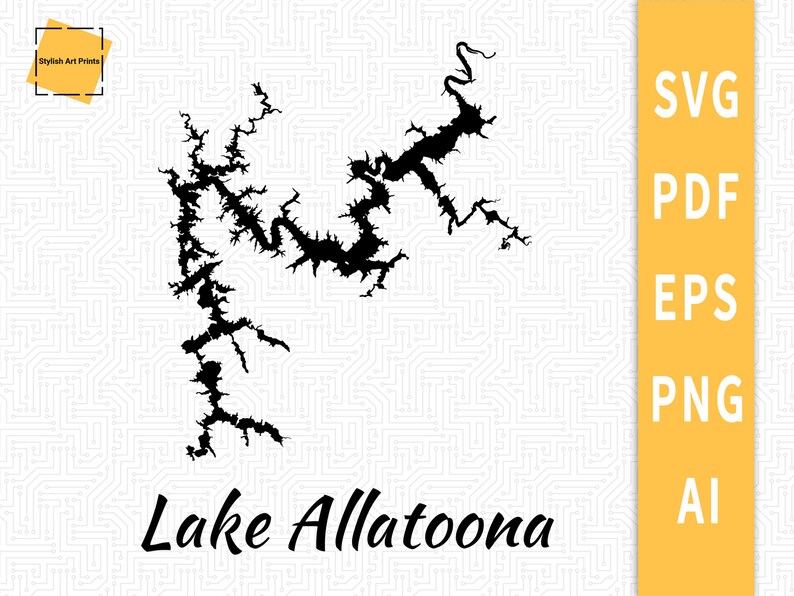 Lake Allatoona Map SVG, Georgia Map Vector File - Instant Download ...