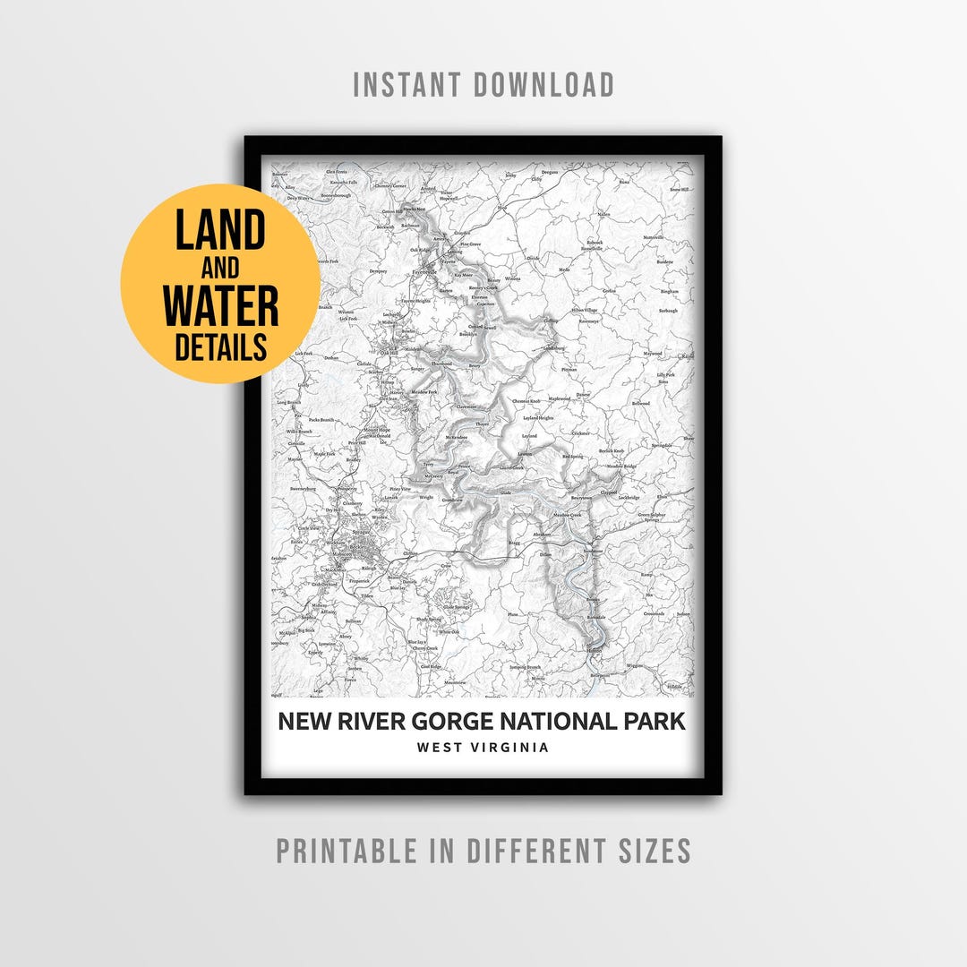 New River Gorge National Park Topographic Map, West Virginia Hiker Gift ...