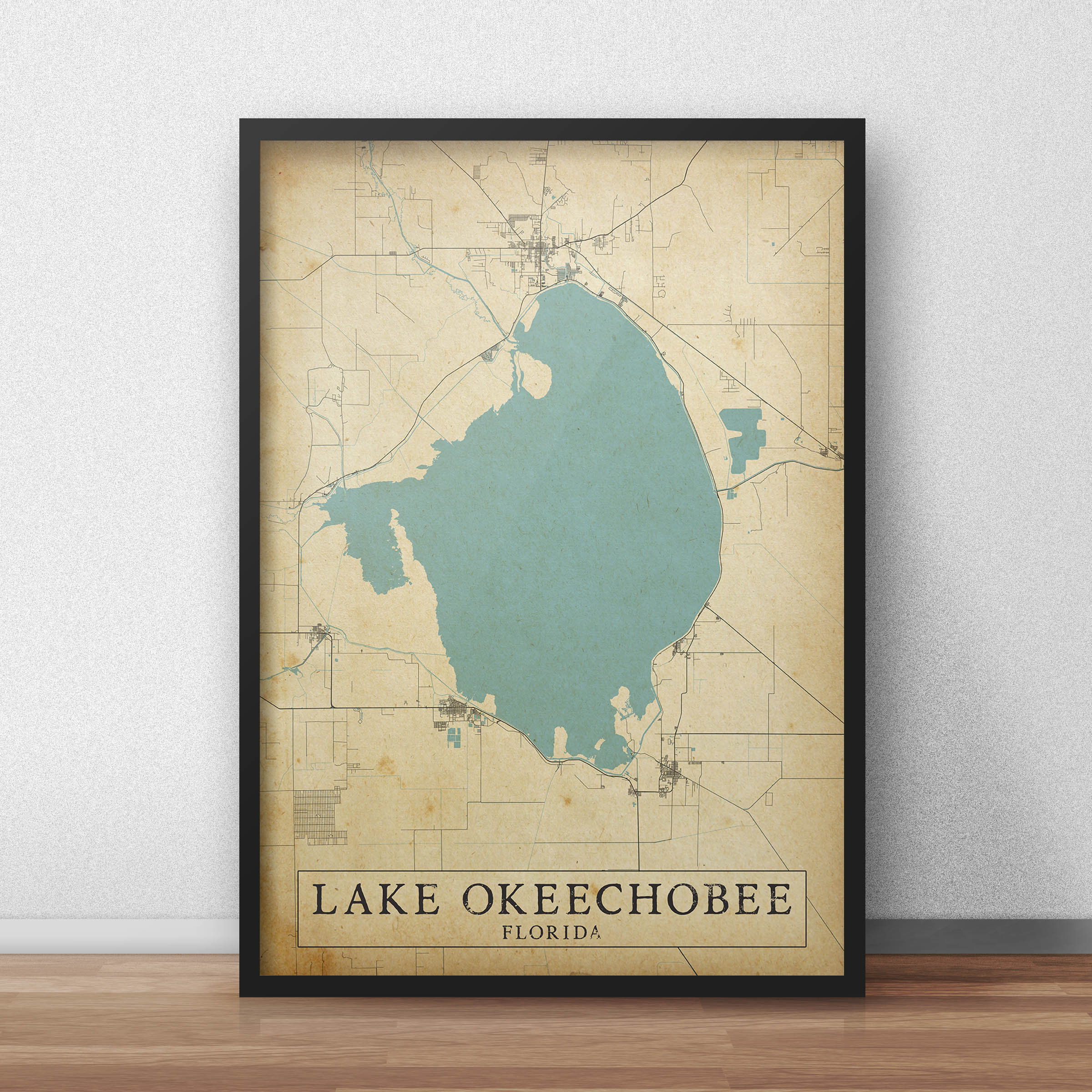Vintage Style Map of Lake Okeechobee Florida USA Instant - Etsy India