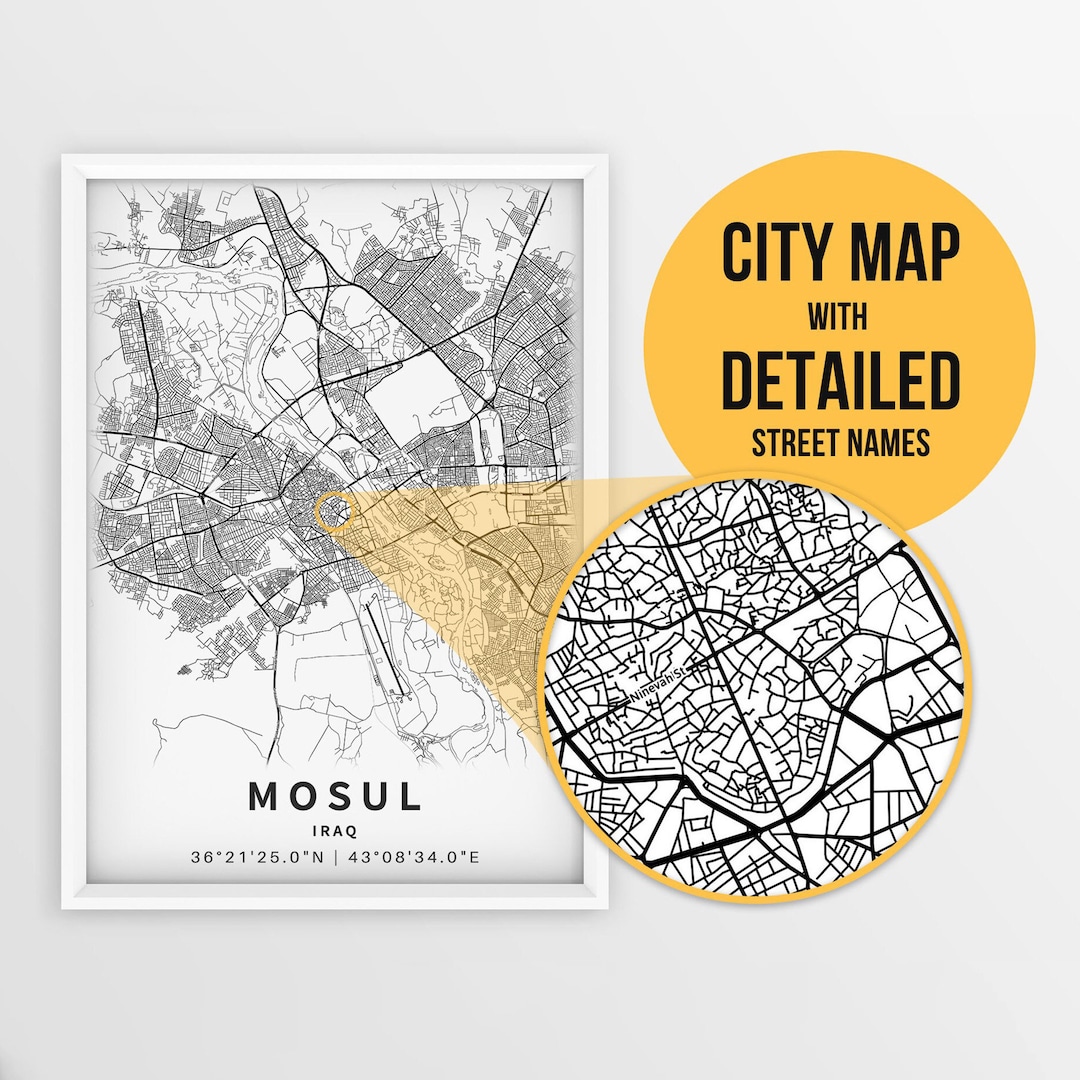 Printable Map of Mosul, Iraq With Street Names Instant Download City ...