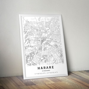 Printable Map of Harare, Zimbabwe With Street Names - Instant Download ...